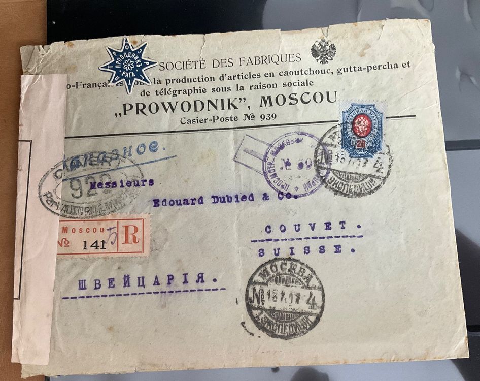 Moskau nach Couvet NE, 1917 Militärische Postkontrolle,920 (Gebraucht ...