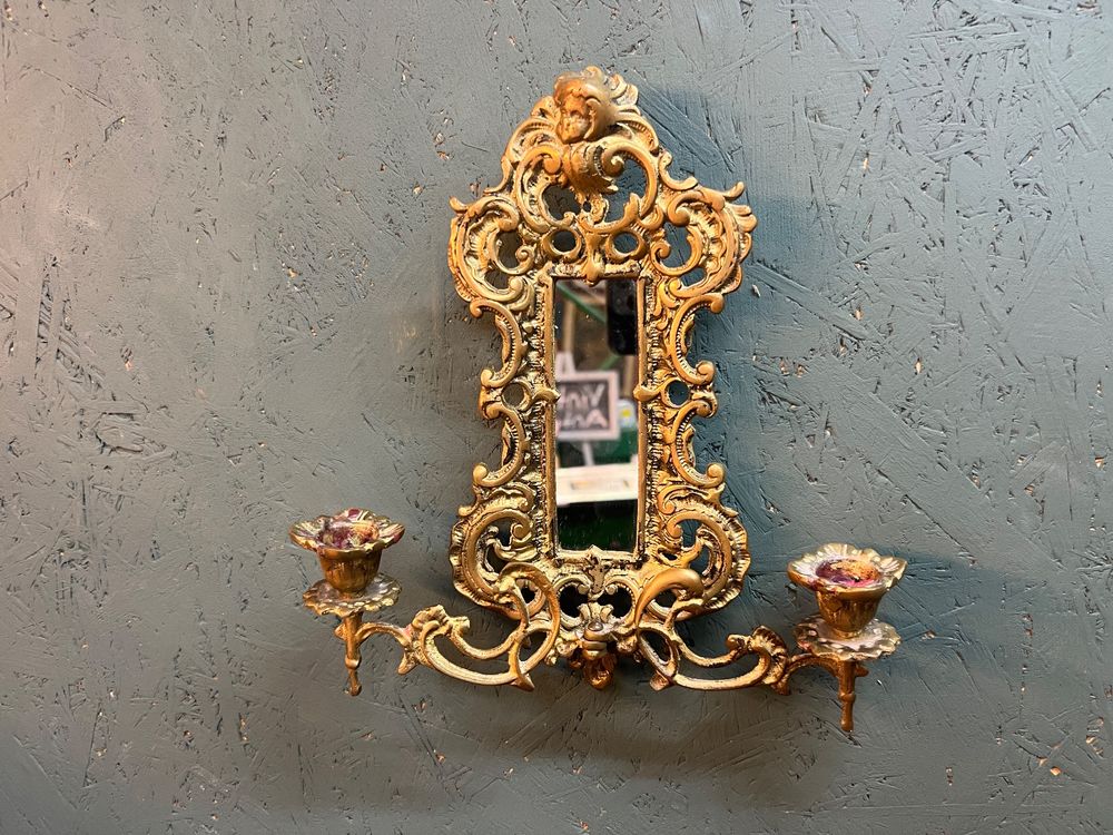 Antike Jugendstil (Messing) Wand - Spiegel mit Kerzenhalter | Kaufen auf Ricardo
