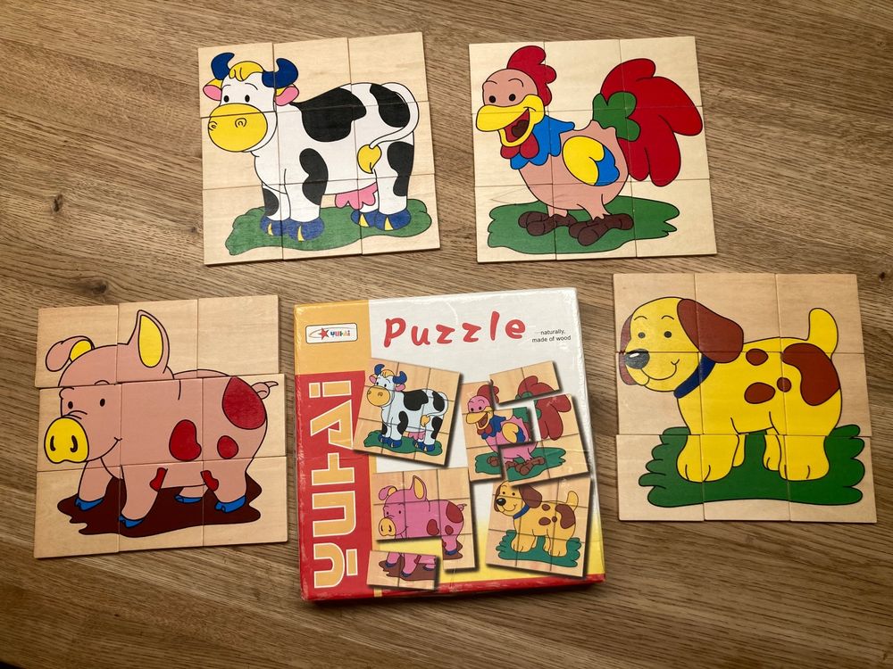 Holzpuzzle mit 4 x 9 Teilen für Kinder ab 2 Jahren | Kaufen auf Ricardo