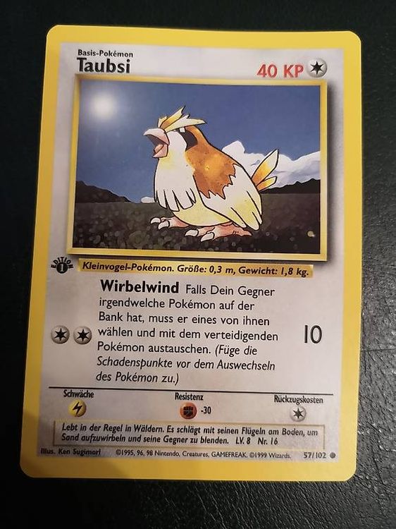 Taubsi Pokémon Karte 1. Edition Deutsch Base Set (Neu (gemäss ...