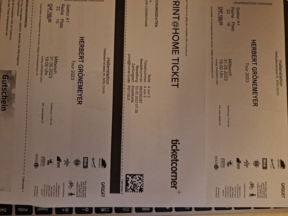 H.Grönemeyer Sitzplatz Ticket | Kaufen auf Ricardo