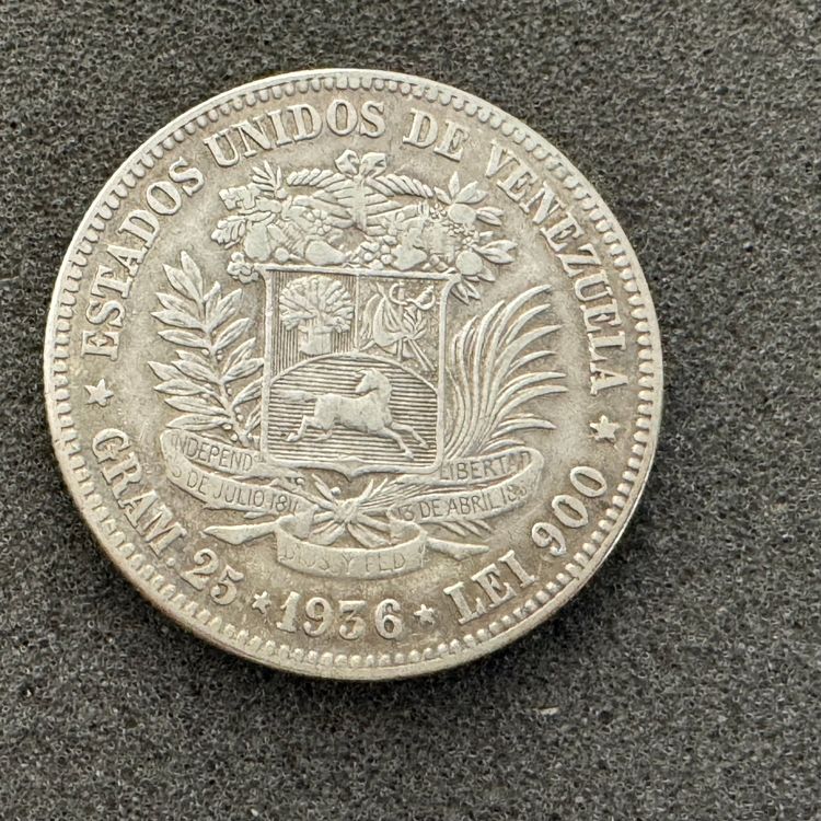 5 Bolivar Silber Venezuela 1936 (Gebraucht) in Reitnau für CHF 22 – mit ...