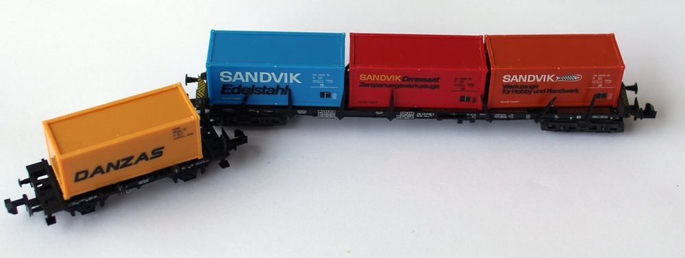 2 Spur N Minitrix DB Containerwagen Sandvik + Danzas (Gebraucht) in ...