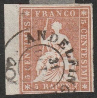 Strubel 22Aa 5 Rp , ANDELFINGEN 31 OCT, Attest, Kat. 2250.- (Gebraucht ...