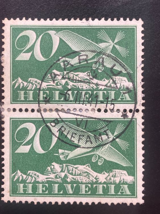 Schweiz 1941 Flug Paar 20 Rp. Vollstempel AARAU 6.III.41 (Gebraucht) in Liestal für CHF 1 – mit ...