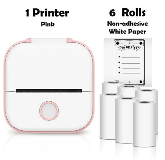 Portable Wireless Mini Printer Pink + 6 Rollen nicht klebend (Neu und ...