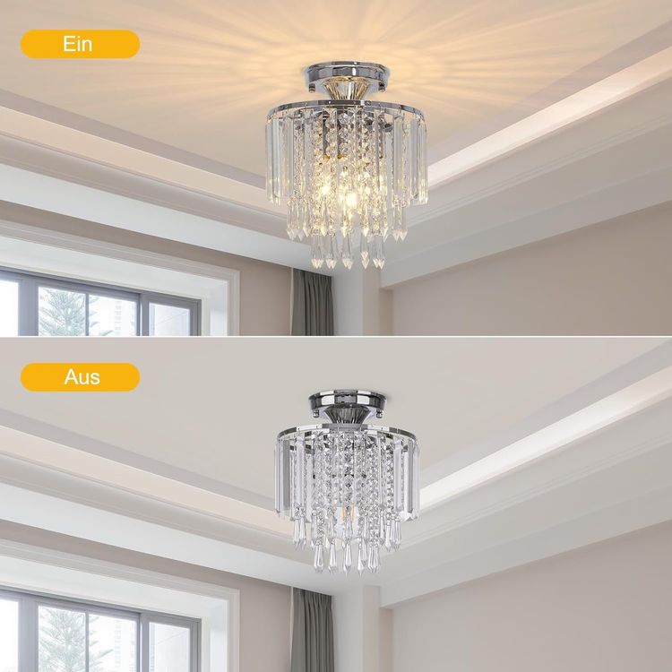 Kristall Deckenlampe und Deckenleuchte Chrom rund Ø23 cm E27 (Neu und ...