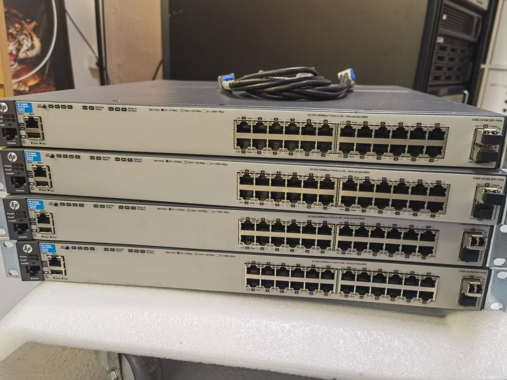 4x HP E3800 24G 2SFP+ Switch J9578A plus 2 Stacking Cable (Gebraucht ...