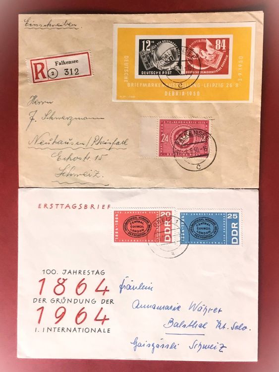 2 Briefe aus der DDR in die Schweiz, dabei DEBRIA-Block (!) (Gebraucht) in Belp für CHF 39 – mit ...