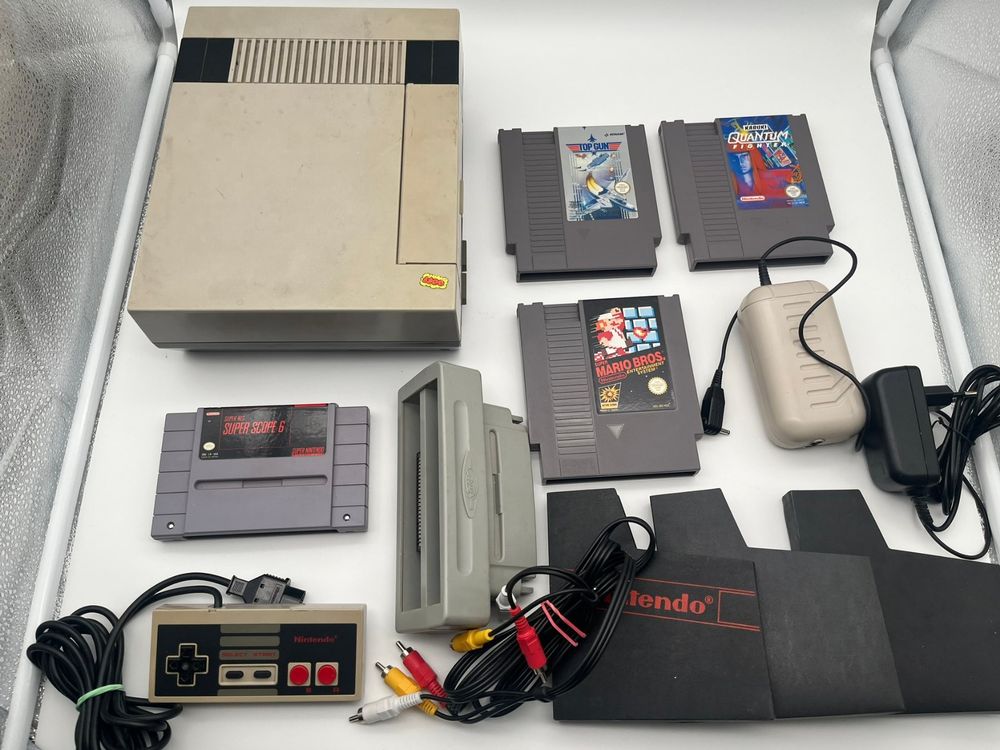 NES + 4 Spiele Super Mario Bros Top gun Blob Nintendo Retro (Gebraucht ...