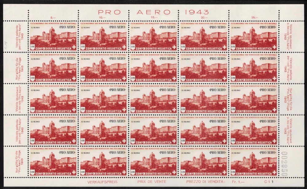 Flugpost Pro Aero 1943 Bogen FO36 ** (Neu (gemäss Beschreibung)) in Nuglar für CHF 55 – mit ...