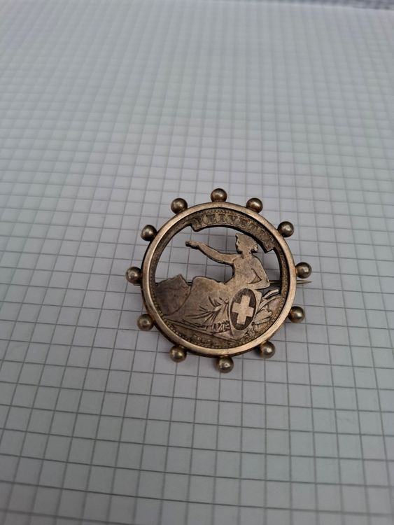 Münze, 2 Franken, Unikat, zwei Franken, Brosche, Anstecker (Gebraucht ...