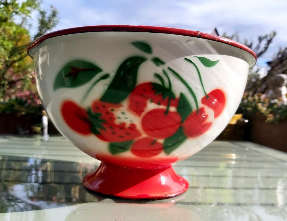 Elegantes Emaille Schã¼ssel Vintage Ebenbild