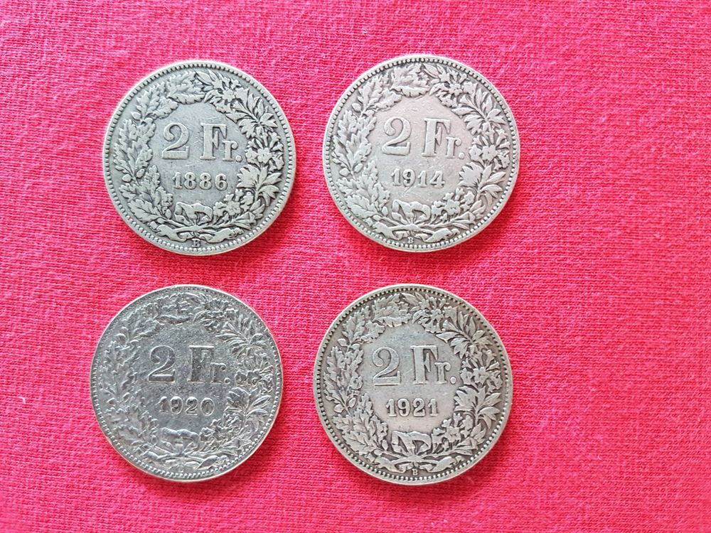 4 x 2 Franken Silbermünzen 1886-1914-1920-1921 ab nur 1 Fr!! (Gebraucht) in Camignolo für CHF 24 ...
