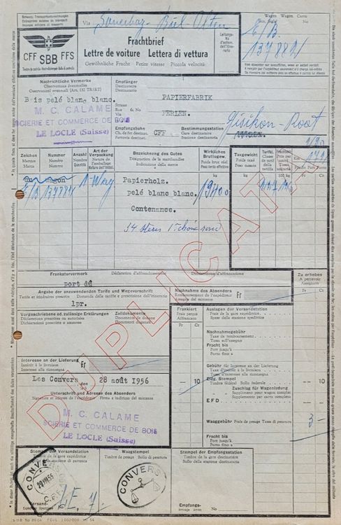 Fracht Brief Gewöhnliche Fracht CFF SBB FFS Le Loce 1956 (Gebraucht) in ...