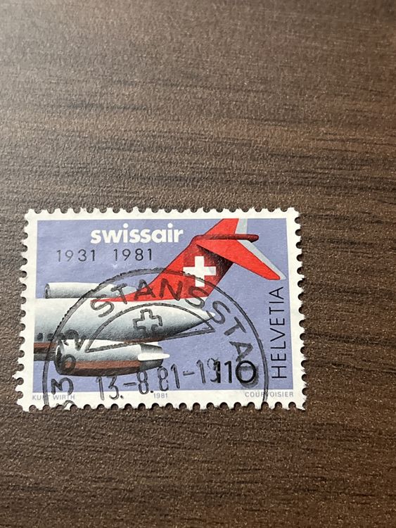 Swissair Briefmarke 1981 Flugzeug Helvetia CH + (Gebraucht) in Mägenwil für CHF 4 – mit ...