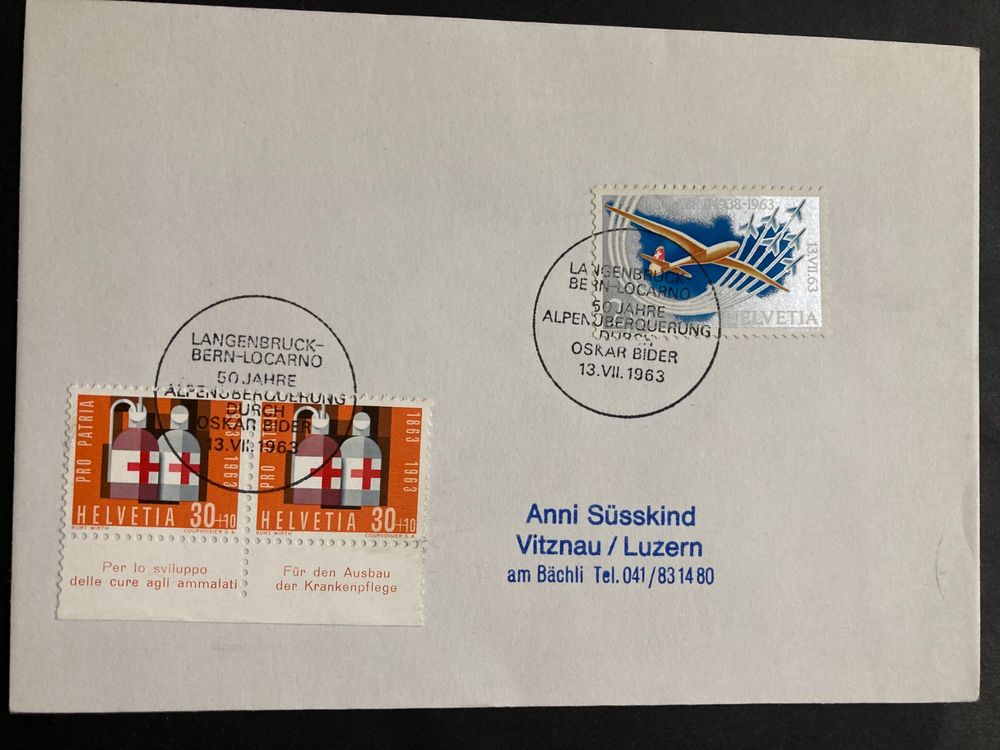 CH 1963 Sonderflug Oskar Binder Pro Aero +2xPP 30 Rand unten (Gebraucht ...