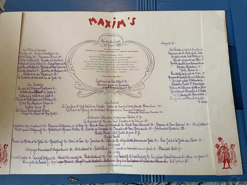 Menu de Maxim’s restaurant à Paris 1960 (Gebraucht) in Sins für CHF 8 ...