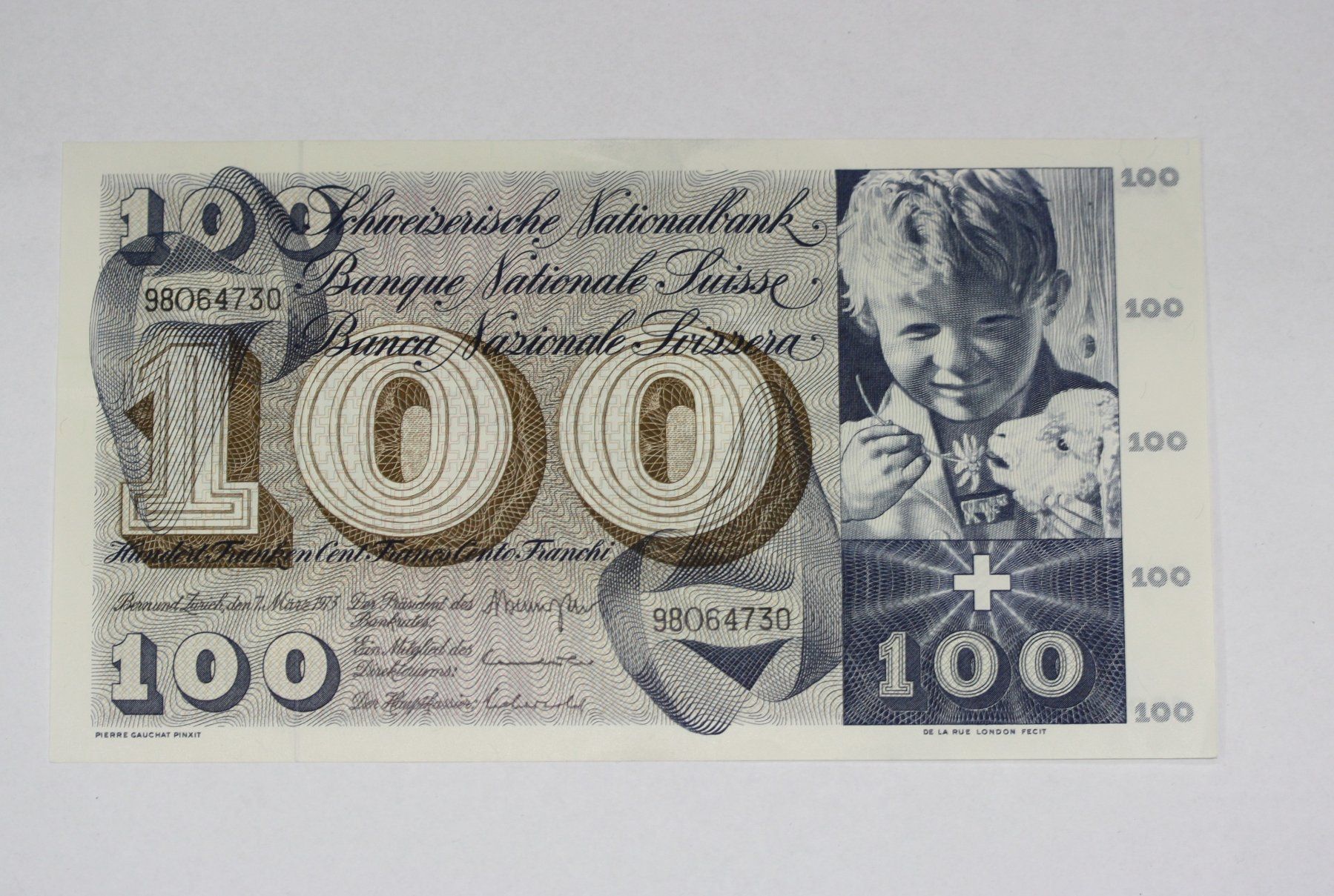100 Franken Note 1973, Bankfrisch (Neu (gemäss Beschreibung)) in Chur ...