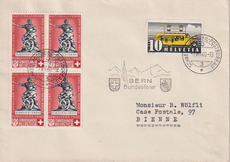 5c, Viererblock, Brief, Bundesfeier Bern | Kaufen auf Ricardo