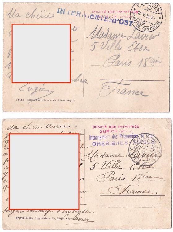 1. Weltkrieg Schweiz, Interniertenpost franz. Soldat, 2 AK (Gebraucht ...