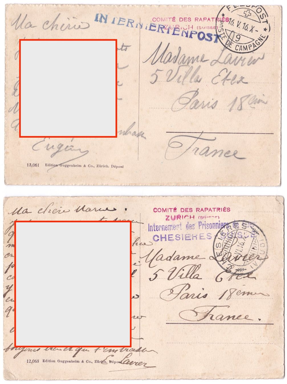 1. Weltkrieg Schweiz, Interniertenpost franz. Soldat, 2 AK (Gebraucht ...