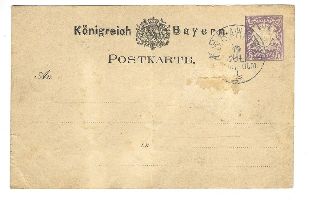 Ganzsache Postkarte Wappen Bayern 5 Pfennig violett | Kaufen auf Ricardo
