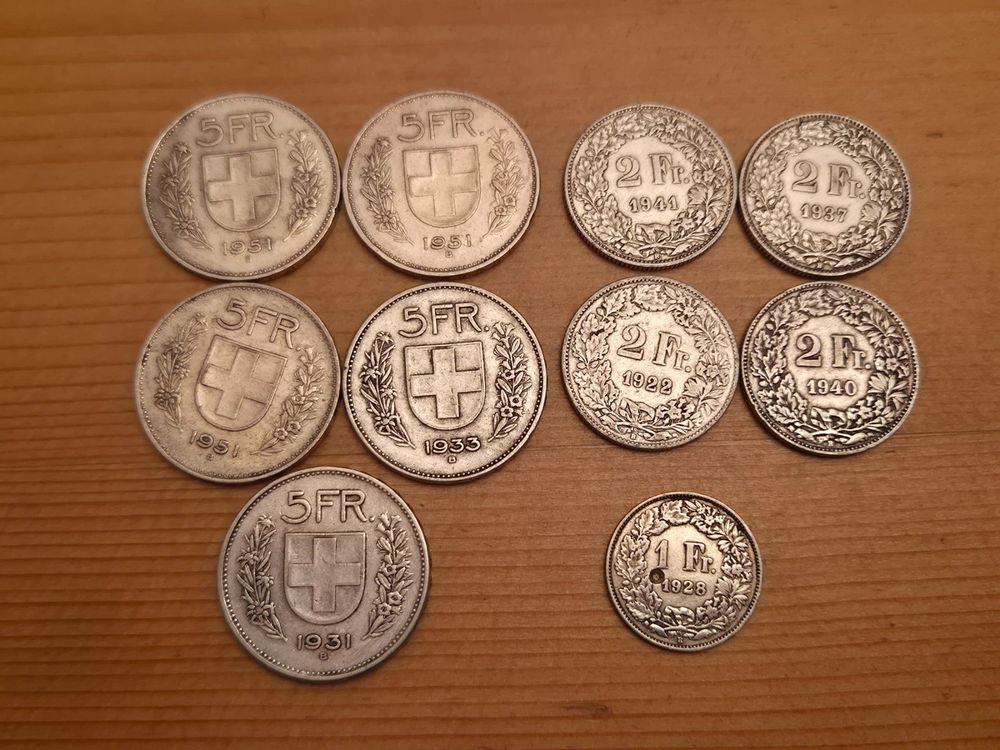 CH-5x5.--,4x2.--,1x1.--Silber div.Jahrgänge Zustand gem.Bild (D ...