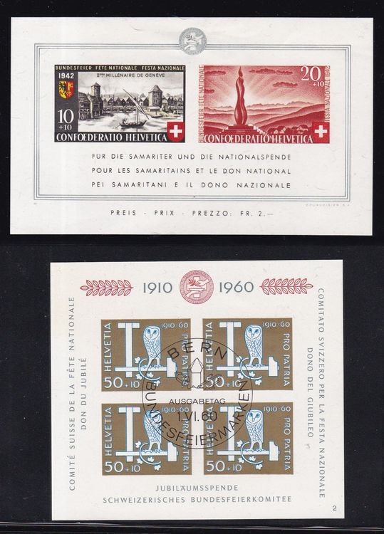 2 Stk. Pro Patria Blocks 1942 & 1960 | Kaufen auf Ricardo