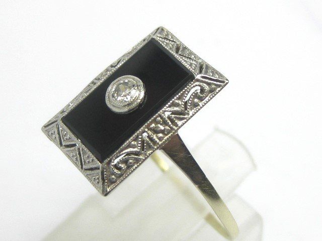 Art Deco Antik Ring Gold 585 / Onyx / Diamant Gr. 57 (Gebraucht) in ...