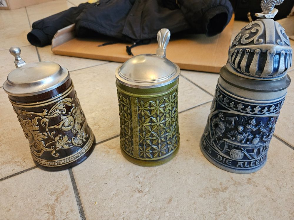 3x Chopes à bière anciennes avec couvercle / collector | Kaufen auf Ricardo