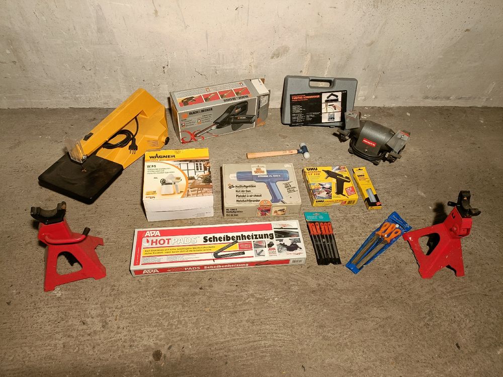 Handwerker Werkzeug-Set: Stichsäge, Schleifbock, Heisspistol | Kaufen ...