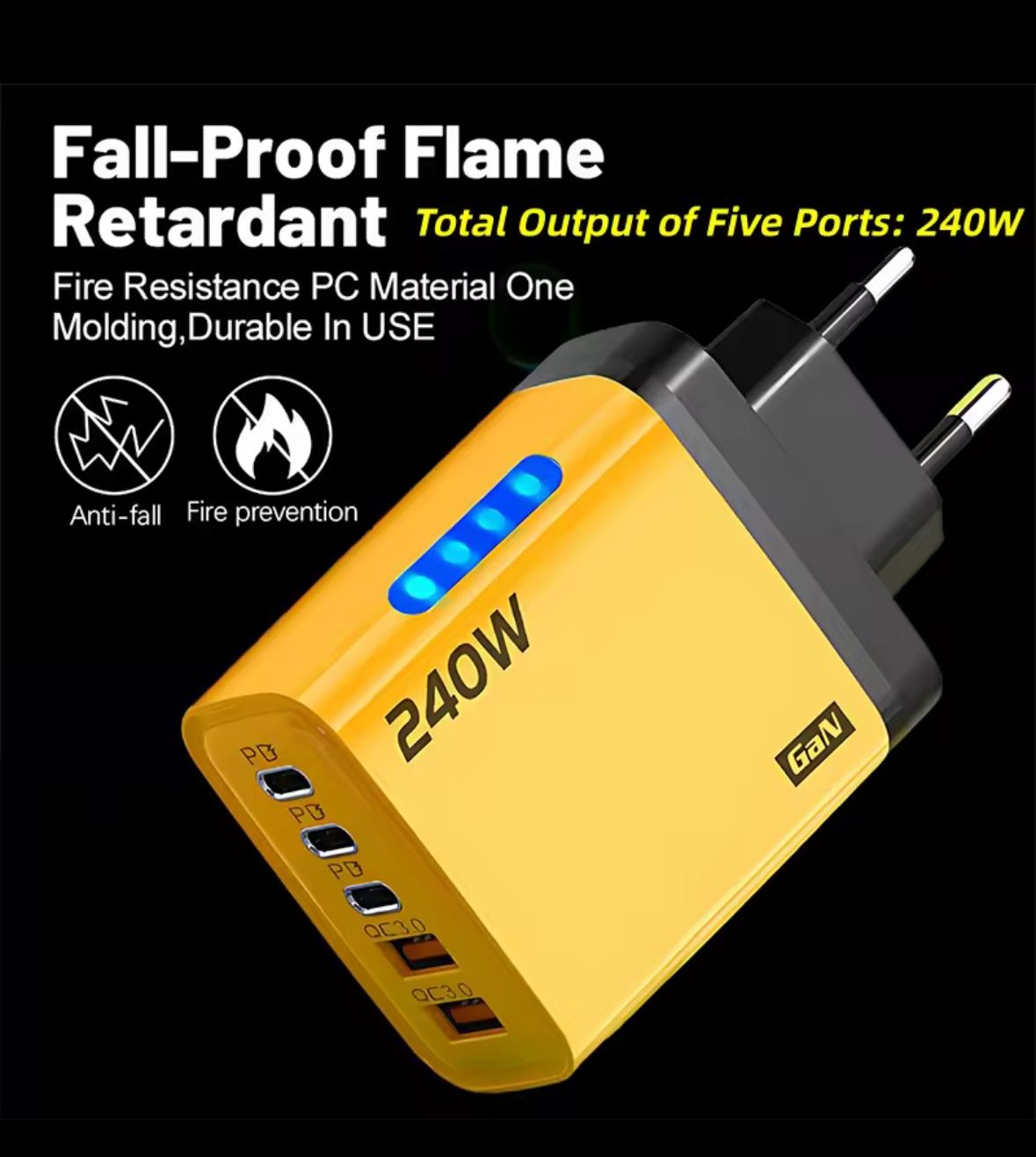 240W USB-C Schnelllader mit 5 Ports. Gelb (Neu und originalverpackt) in ...