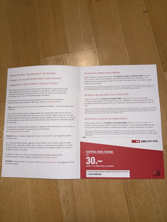 SBB Day Pass Upgrade Coupon, Valid until 8 Oct 2025 (Neu (gemäss ...