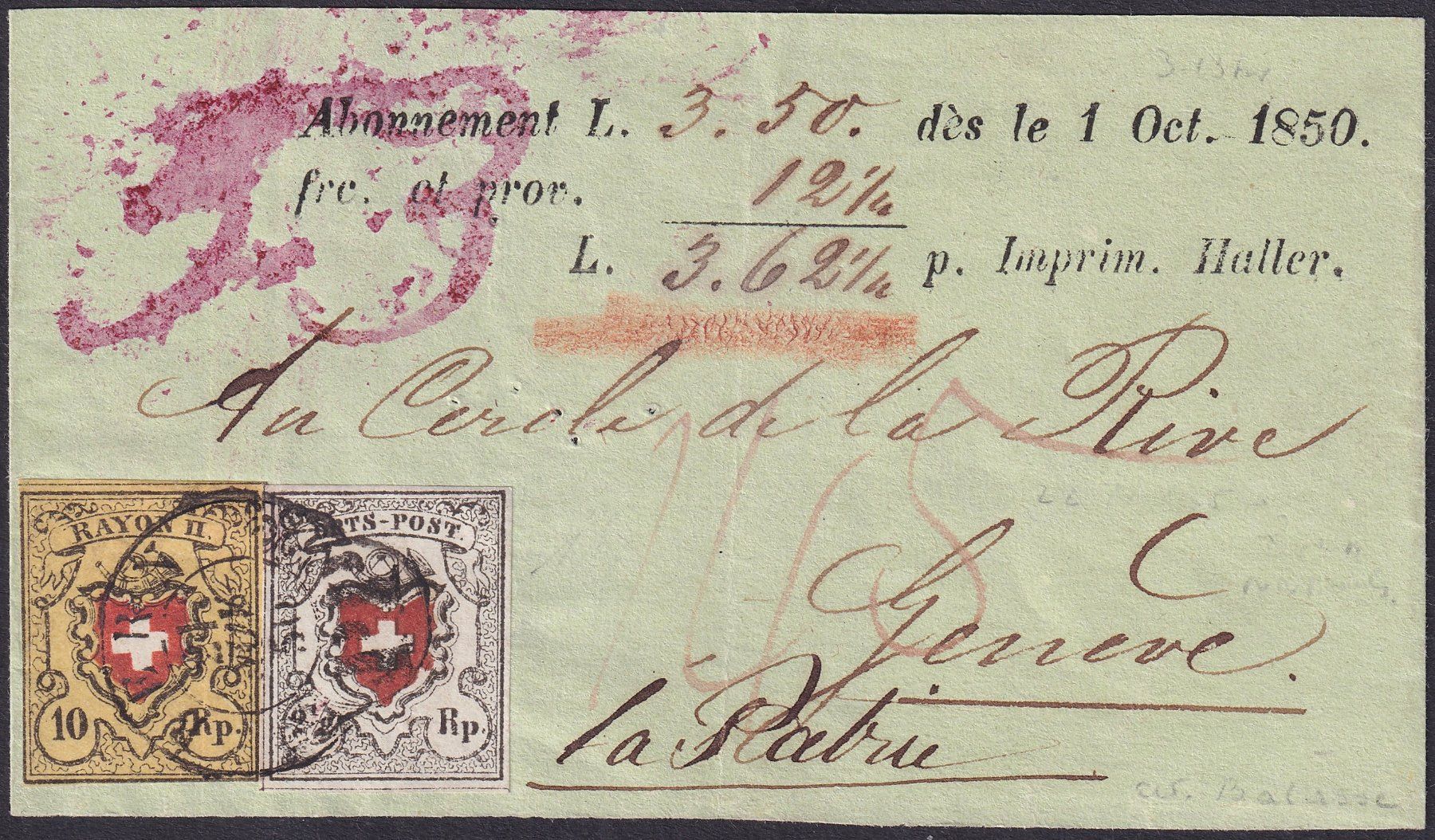 1850, Sackstempel von BERN +Mischfrankatur: Orts Post +RII ! (Gebraucht ...