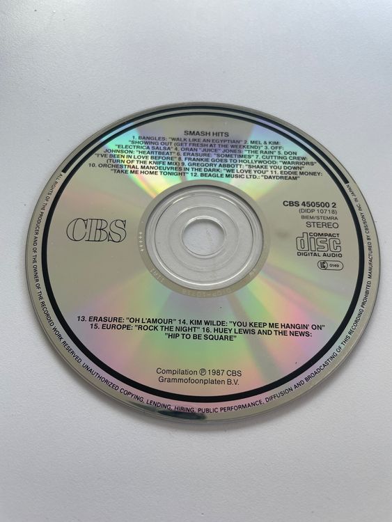 CBS Smash Hits CD Compilation 1987 Erasure Europe (Gebraucht) in ...