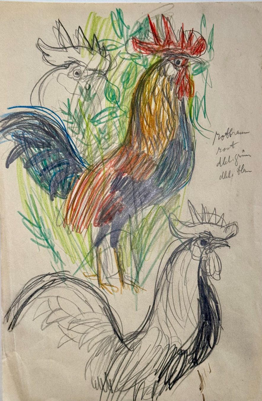 Hans Fischer (FIS) – Tierstudie Hahn, Farbstift & Bleistift (Gebraucht ...