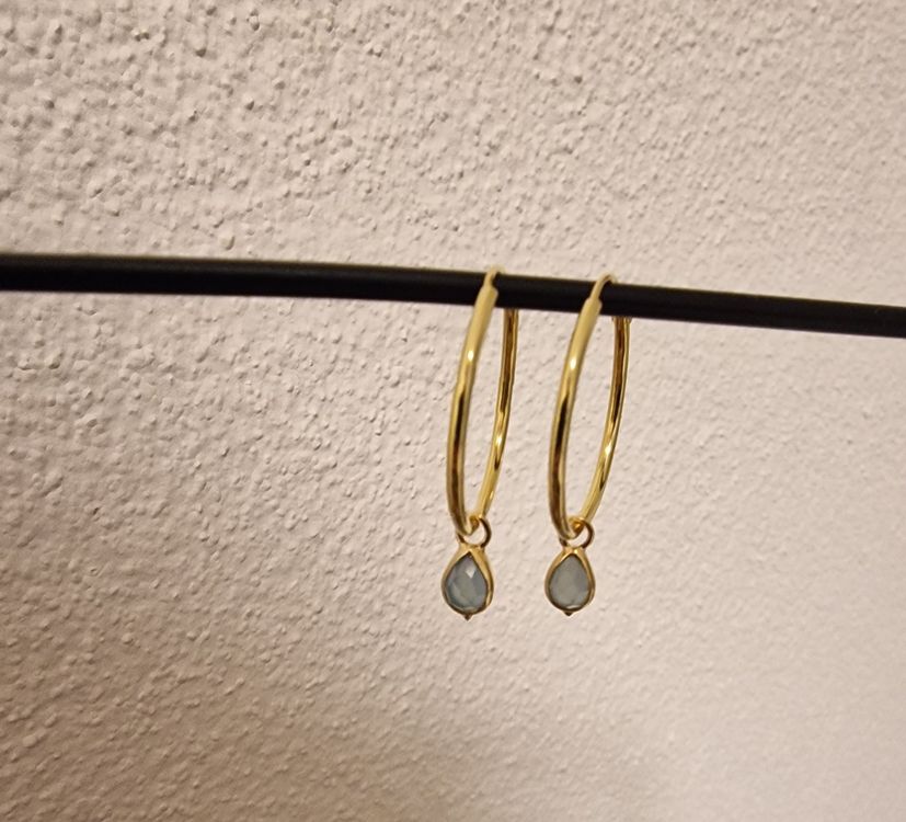 Creolen Silber 925, 18 Karat vergoldet mit Stein Anhänger (Neu (gemäss Beschreibung)) in Baar ...