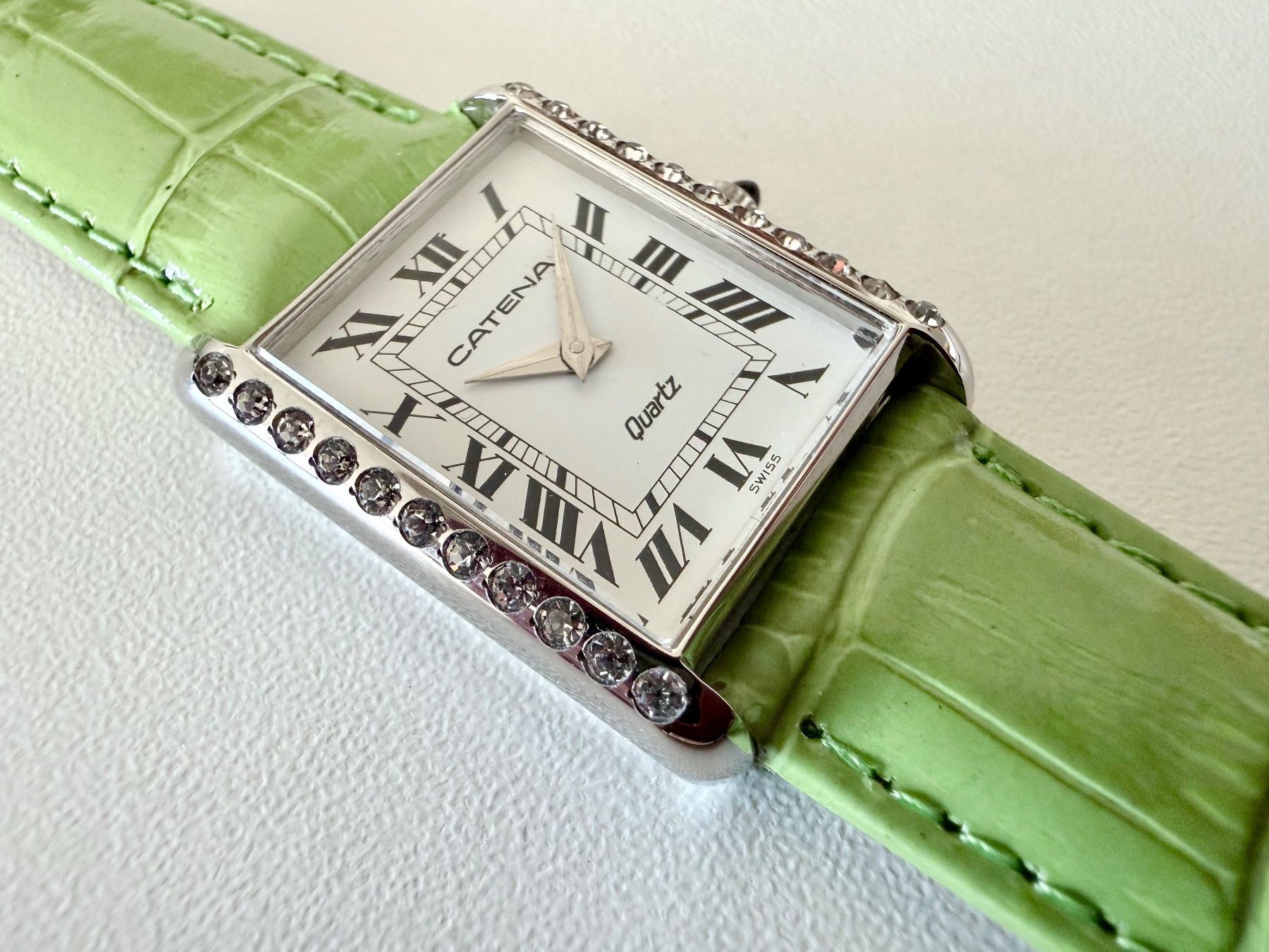 CATENA "Tank" type, MEDIUM, Acier & Brillants, Quartz, Swiss (Neuf avec ...