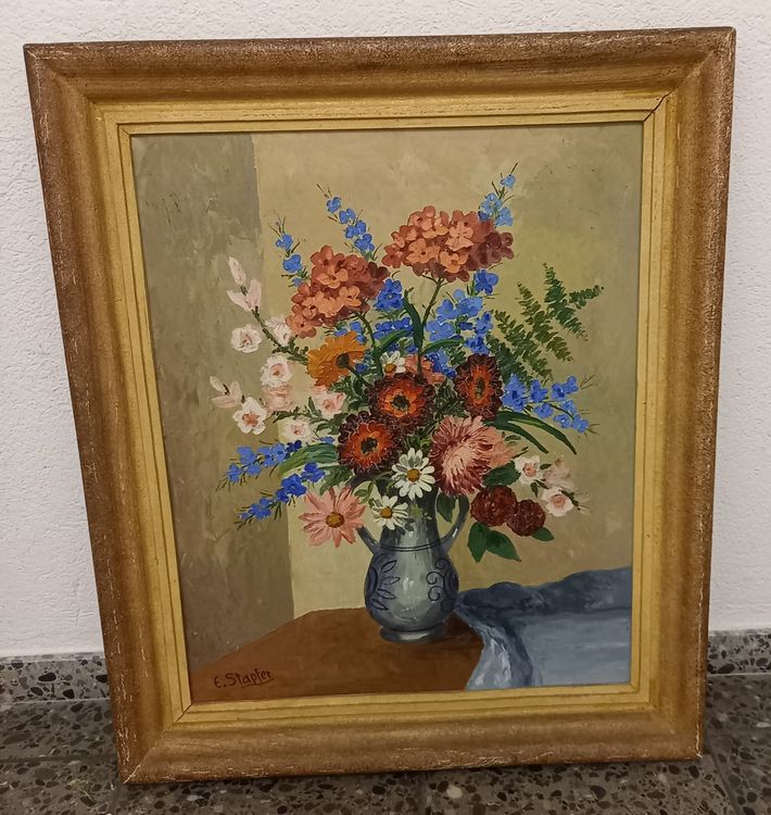 ÄLTERES *BLUMENBILD* GERAHMT: 60 X 70CM/SIGN. | Kaufen auf Ricardo