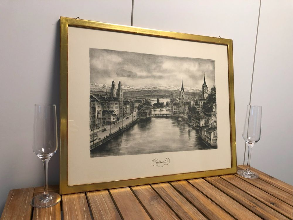 Grosses Bild Zürich Stadt von früher, Stich 57.5 cm x46.5 cm | Kaufen auf Ricardo