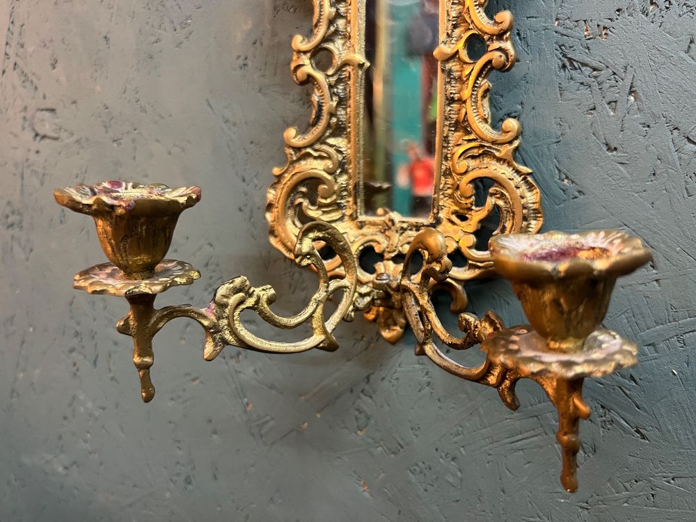 Antike Jugendstil (Messing) Wand - Spiegel mit Kerzenhalter | Kaufen auf Ricardo