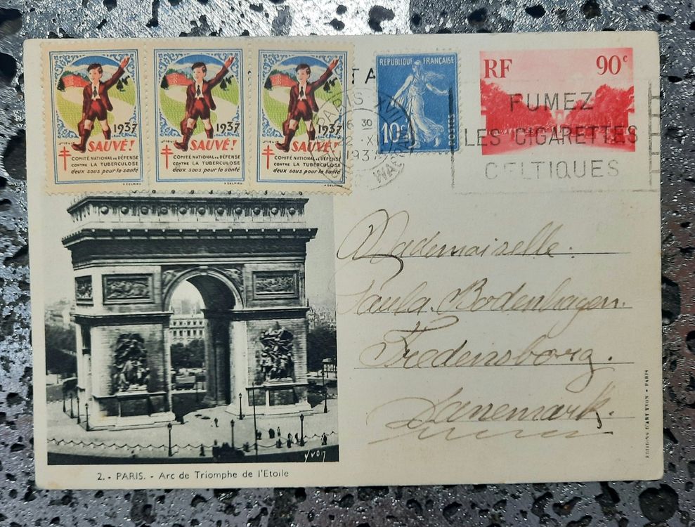 FRANKREICH Bildpostkarte mit ZUF, PARIS - DÄNEMARK 1937 (Gebraucht) in Holderbank AG für CHF 6 ...