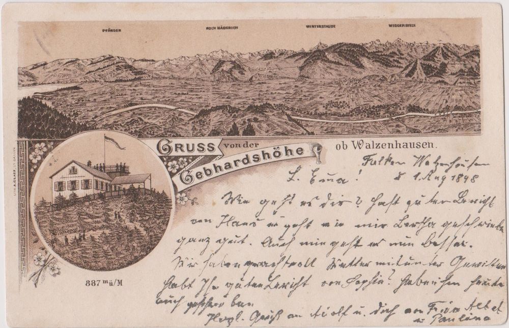 Litho Gruss von der Gebhardshöhe ob Walzenhausen, (Gebraucht) in Weil am Rhein für CHF 8 – mit ...