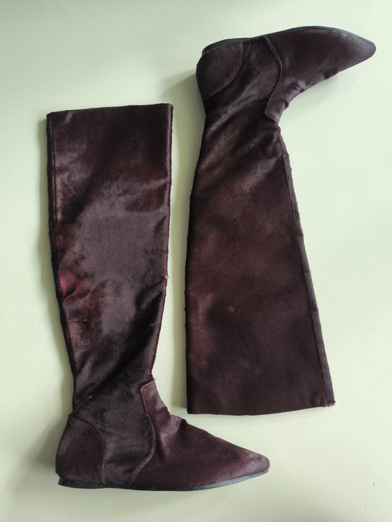 Leon Max – Burgunderrote Overknee-Stiefel aus Kalbshaarleder (Gebraucht ...