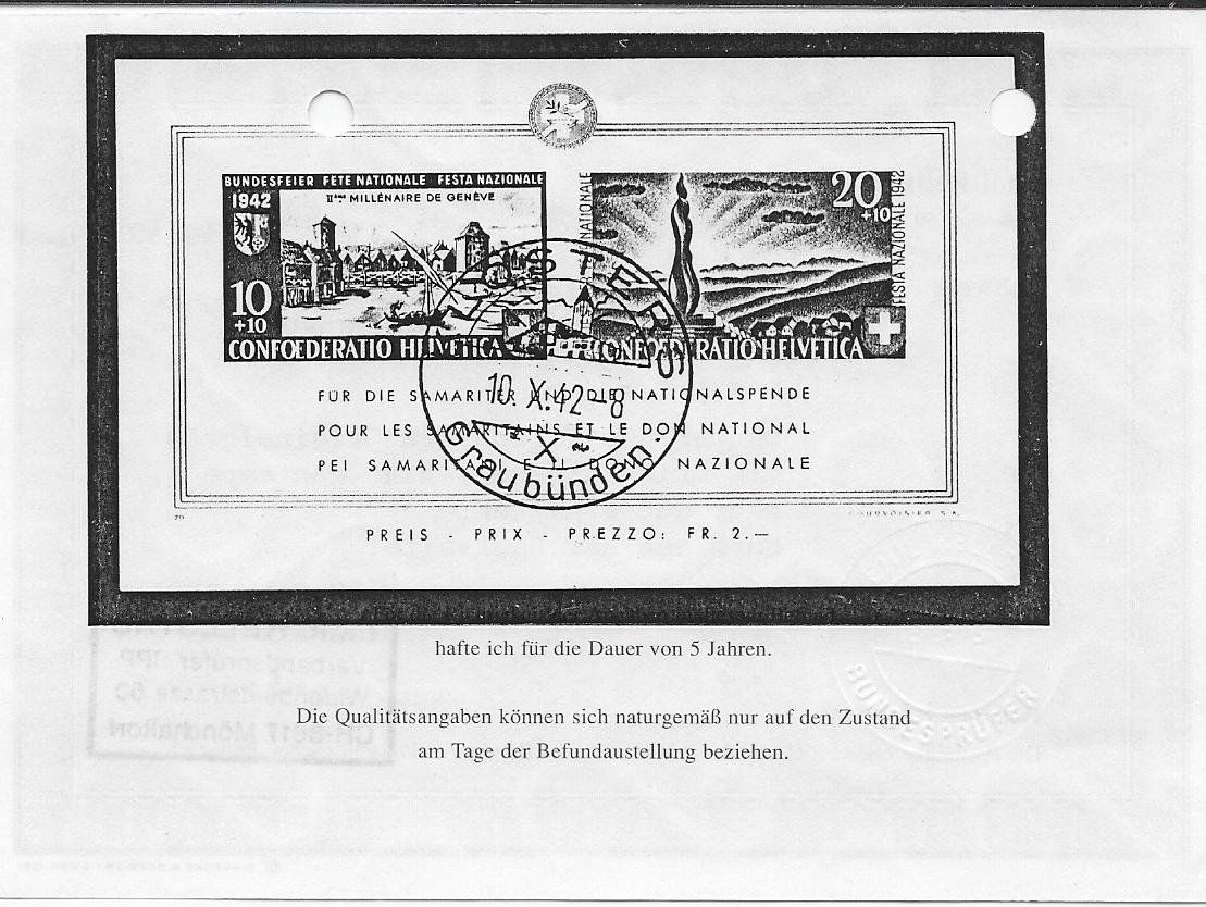 1942 BF - Block B19 o KLOSTERS Befund hochwertig Top ab 1.- (Gebraucht ...