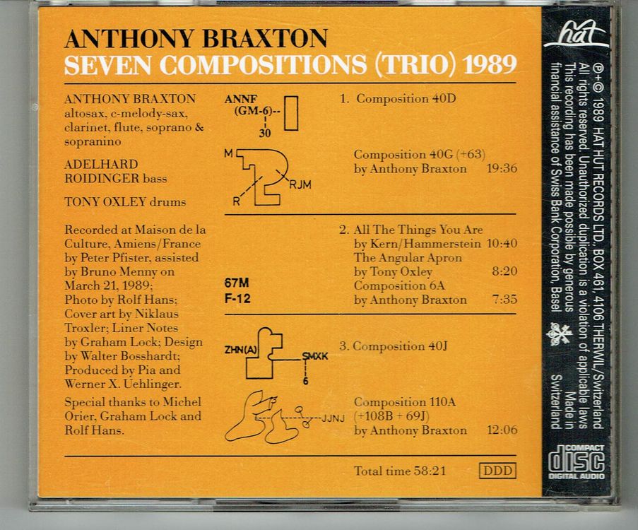 Anthony Braxton – Seven Compositions (Trio) 1989 - hat ART | Kaufen auf ...