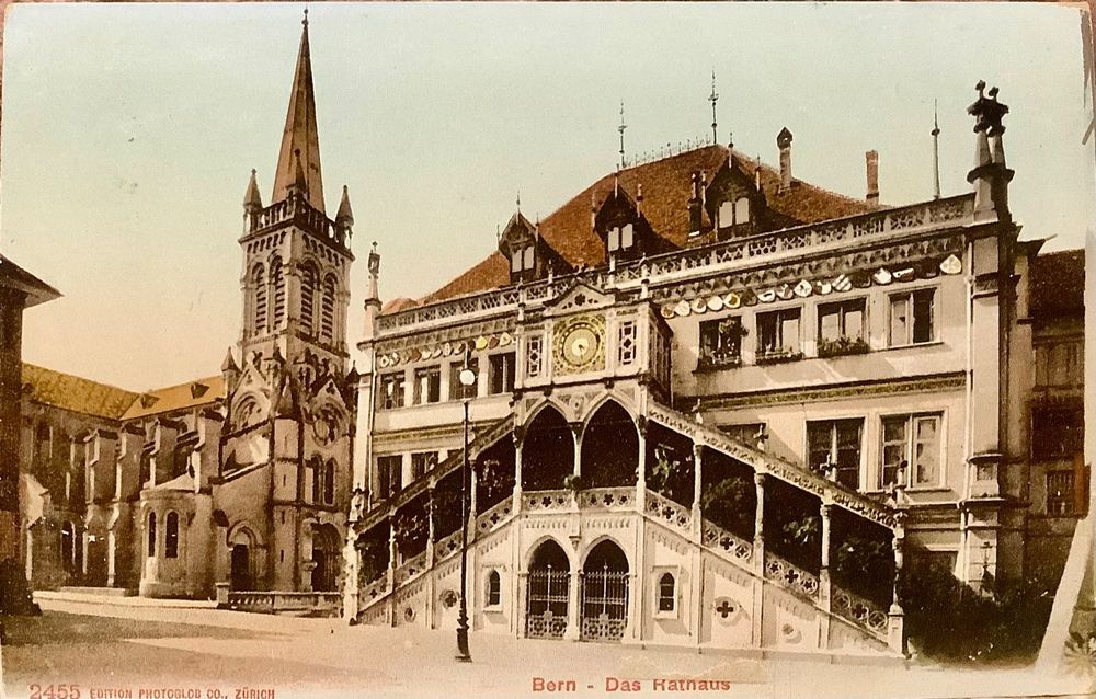 Antike AK - DAS RATHAUS mit Kirche St.Peter & Paul in Bern (Gebraucht) in Root für CHF 1 – mit ...