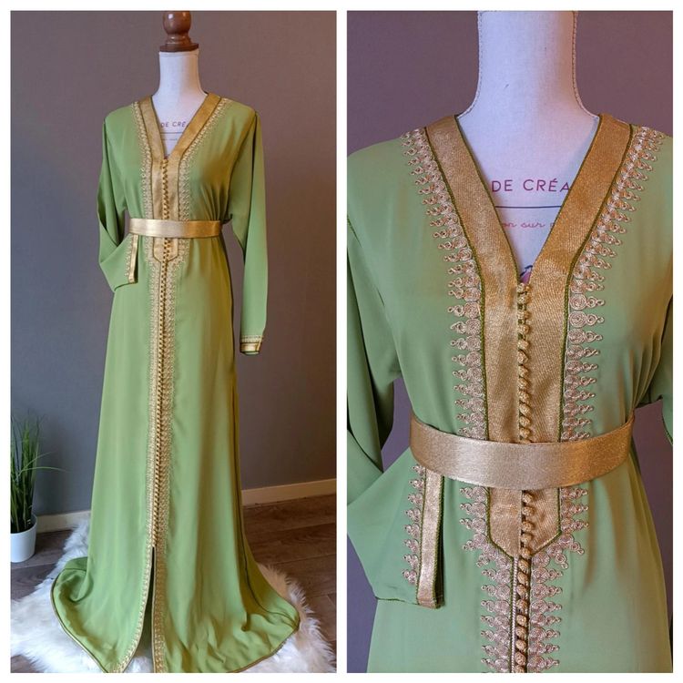 Robe traditionnelle marocaine vert léger brodée (Neu und ...