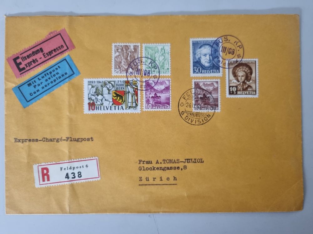 1941 : Express-R- Luftpost Brief mit Feldpost Stempel (Gebraucht) in Gümligen für CHF 9 – mit ...